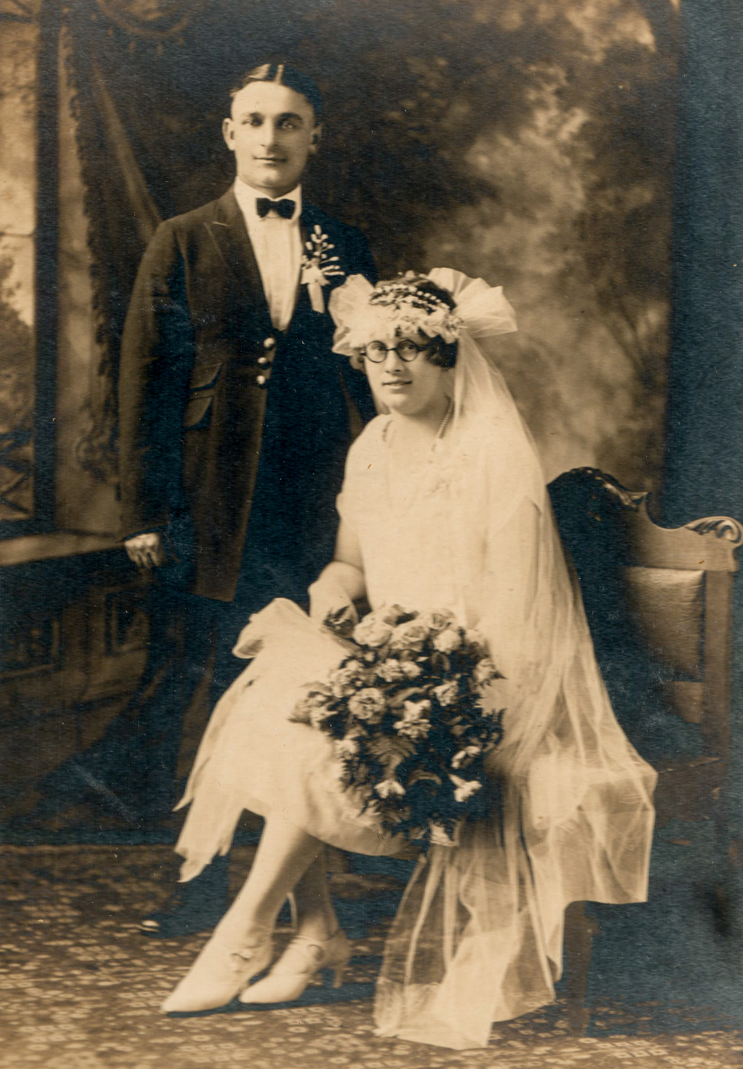 Vintage Wedding Portrait – Bride and Groom in Early 20th Century Attire ...